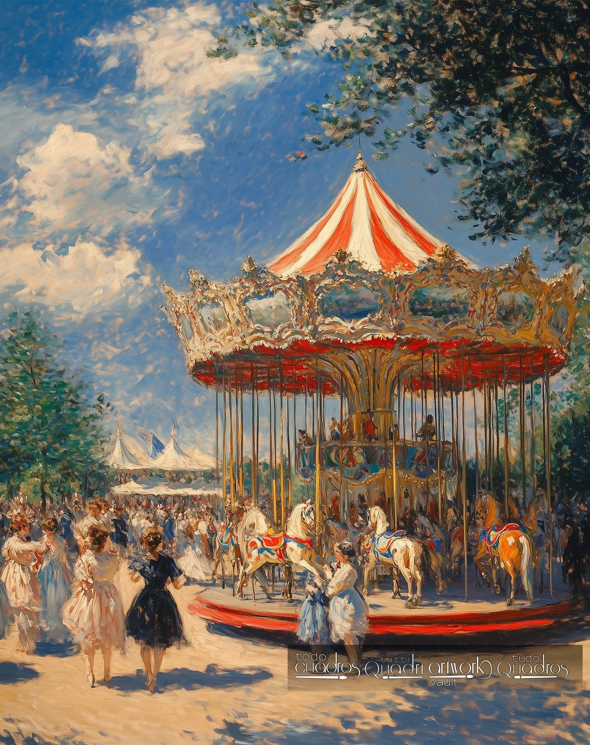 The Magic of the Carousel, modern Monet-style oil painting