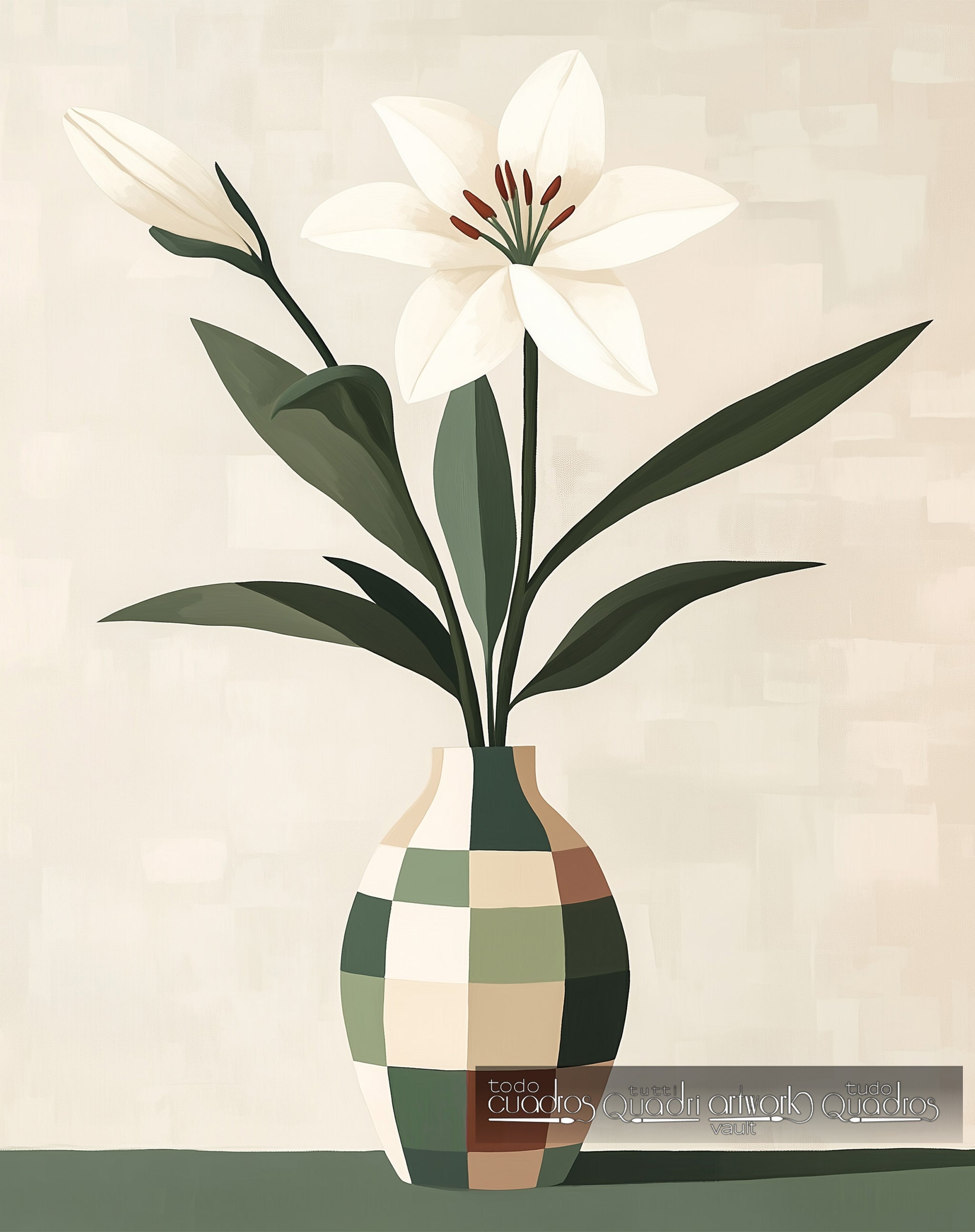 "Lily in a Checkerboard Vase," decorative oil painting for bedrooms
