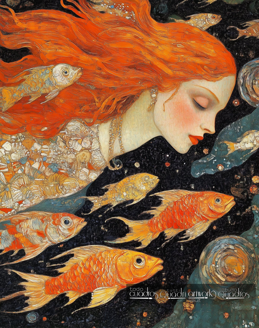 The Lady of the Ocean, modern Klimt-style oil painting