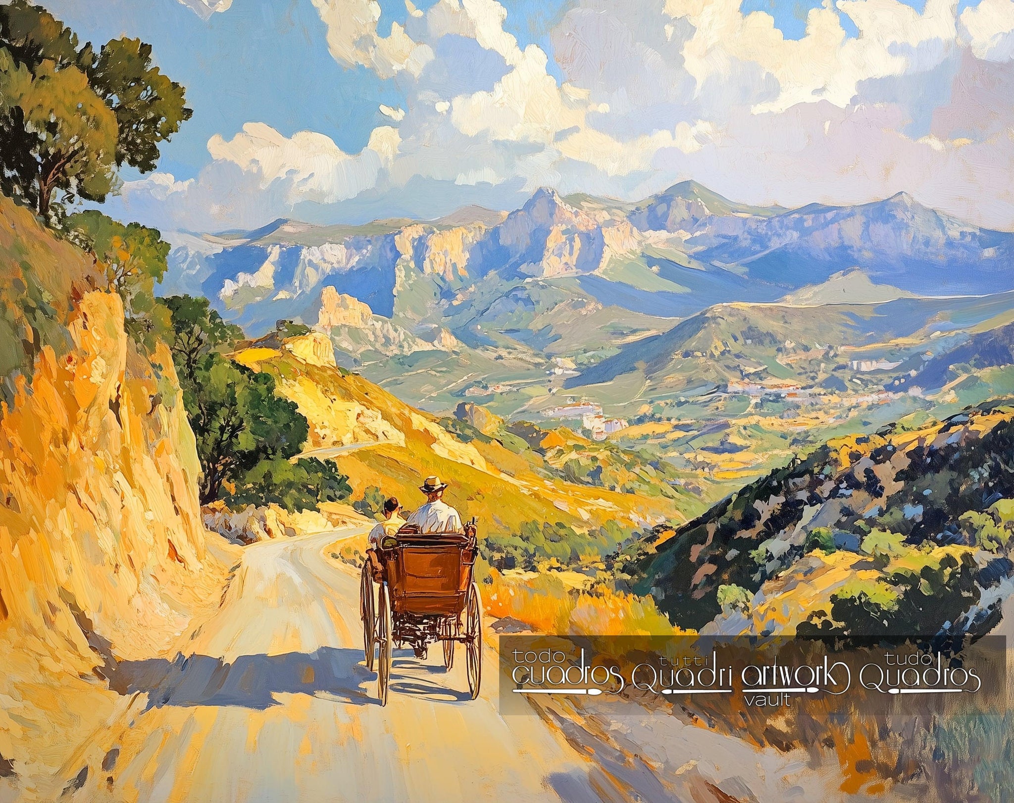 Path through mountains, modern oil painting in the style of Sorolla