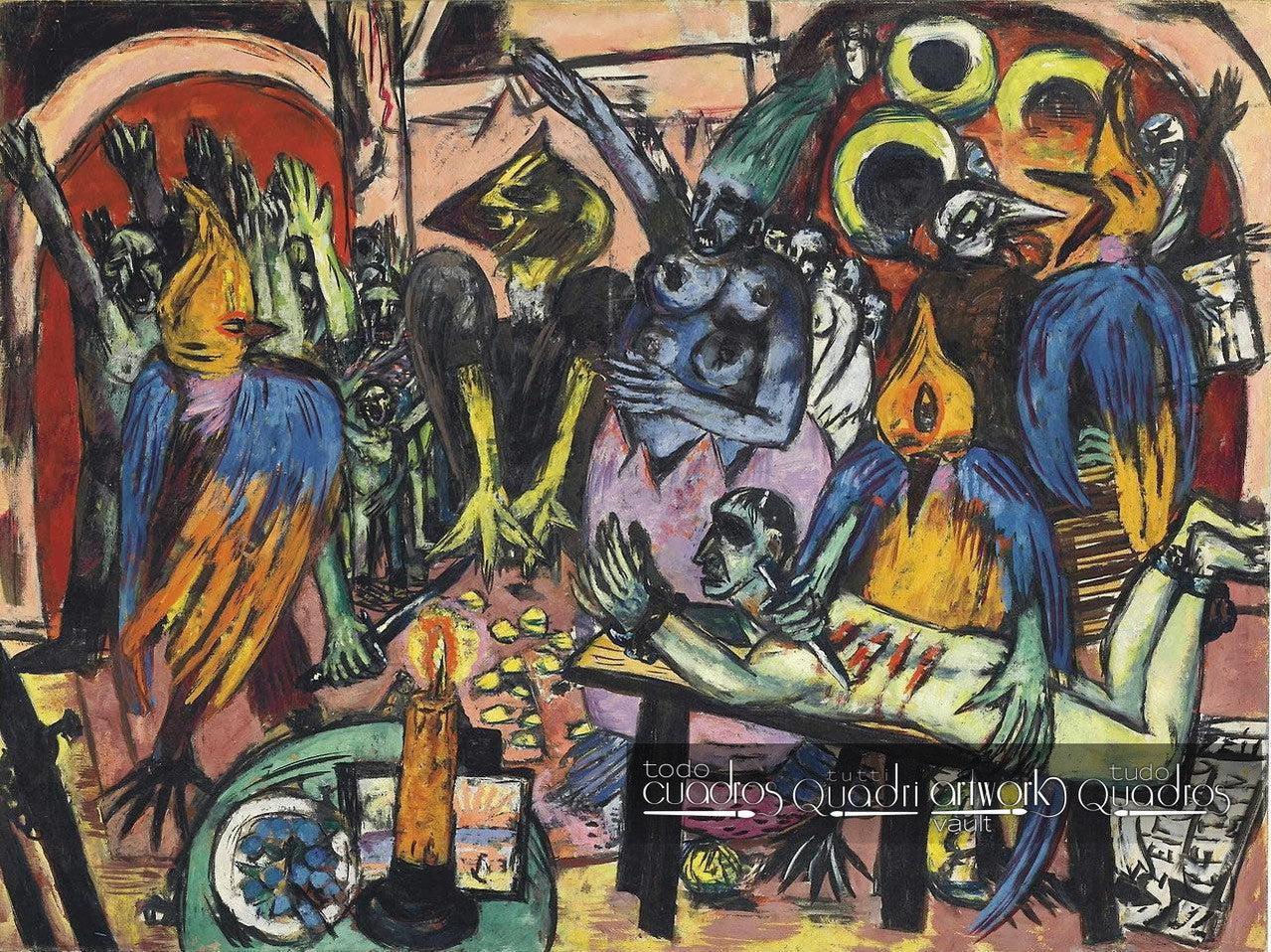 Painting "The Bird's Hell," an expressionist oil painting by Max Beckmann.